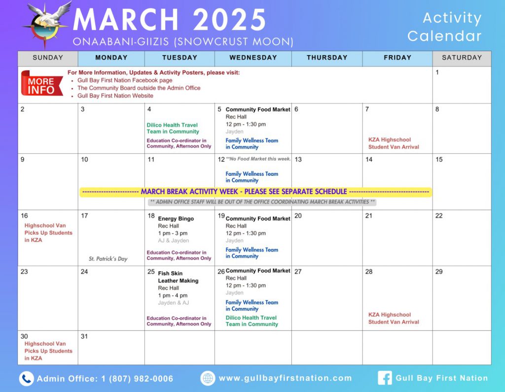 Upcoming Activities - Gull Bay First Nation