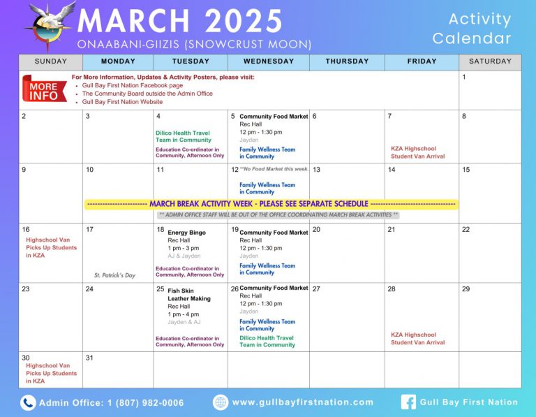 Upcoming Activities - Gull Bay First Nation